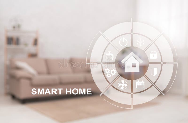 Double Exposure of Living Room Interior and Smart Home Control Panel ...