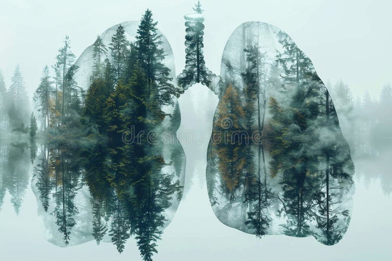 Double Exposure of Lungs and Forest Stock Photo - Image of cancer ...