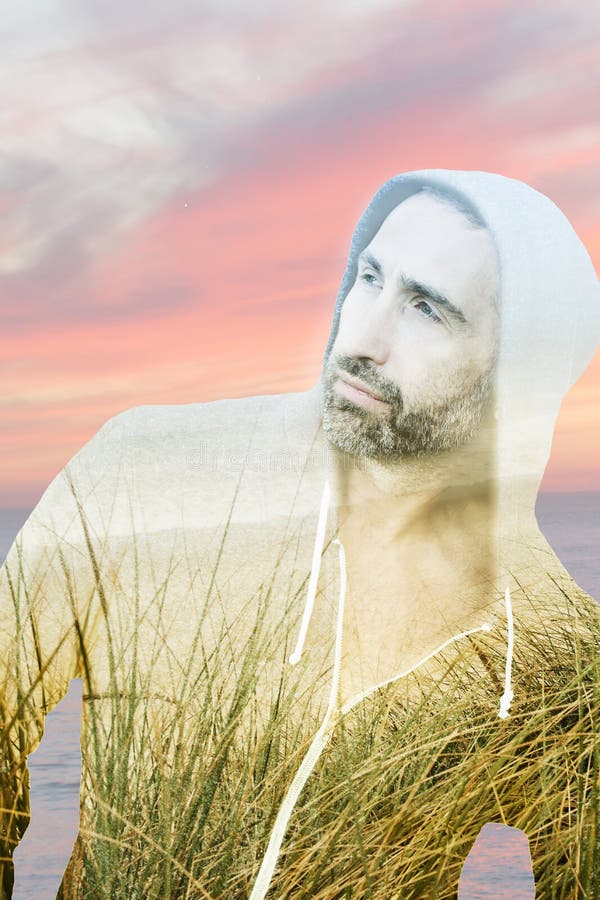 Double Exposure of Man and Beach Stock Image - Image of masculine ...