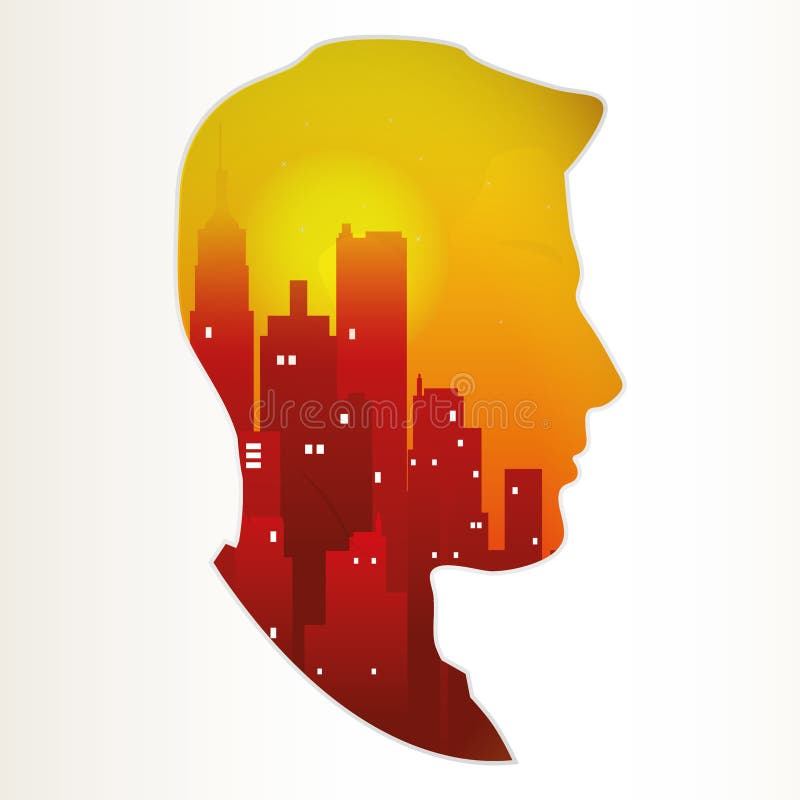 Double Exposure of Man and City. Vector Illustration Decorative Design ...