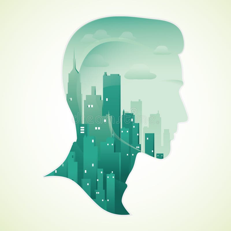 Double Exposure of Man and City. Vector Illustration Decorative Design ...
