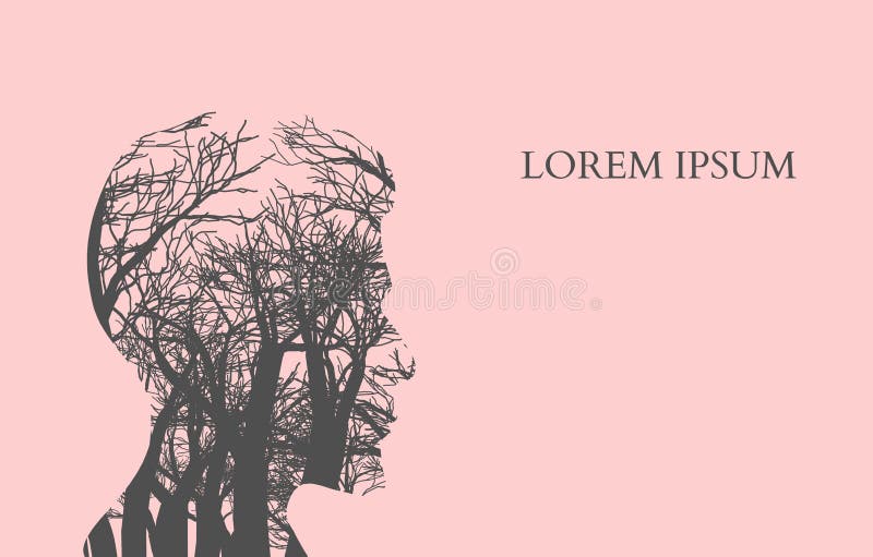 Double Exposure Man Silhouette and Tree. Double Exposure Vector Stock ...