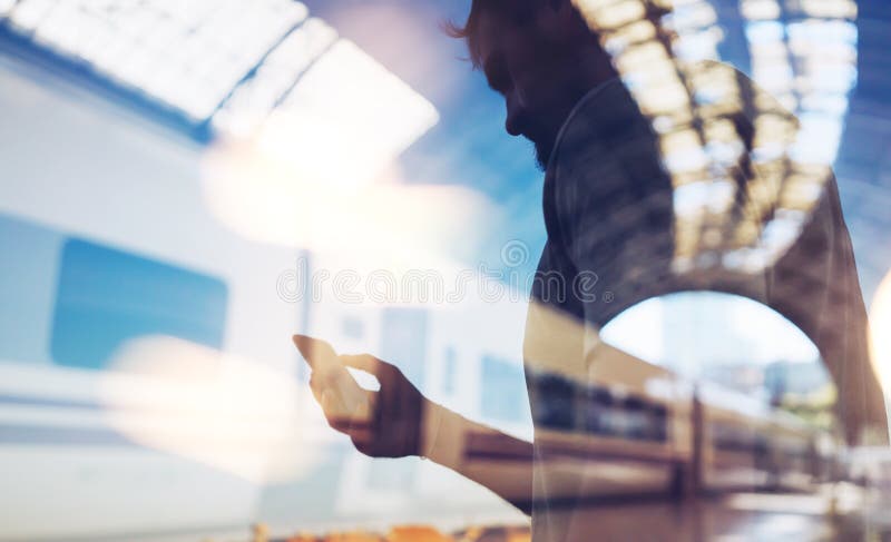 Double Exposure of Man and Smart Phone Stock Image - Image of calories ...