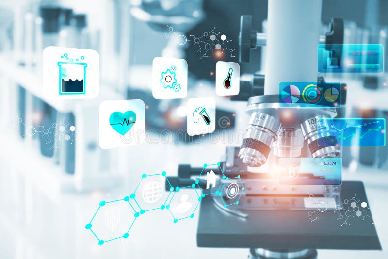 Double Exposure Microscope Young Woman Scientific Using Equipment in ...