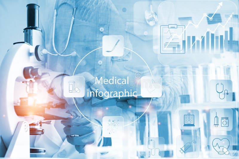 Double Exposure Microscope Young Woman Scientific Using Equipment in ...