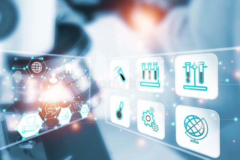 Double Exposure Microscope Young Woman Scientific Using Equipment in ...