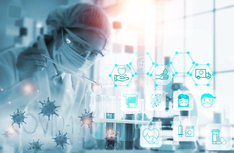 Double Exposure Microscope Young Woman Scientific Using Equipment in ...