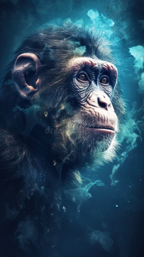 Double Exposure Monkey on Dark Background. Generative AI Stock ...
