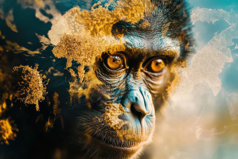 Double Exposure Monkey Face and World MapThreats of Disease Spread from ...