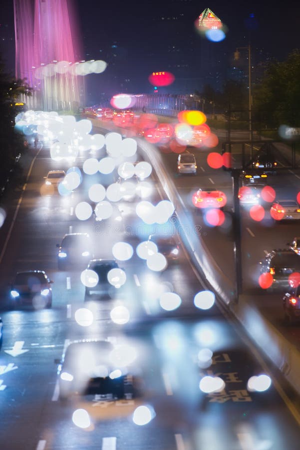 Double Exposure of Night Traffic Scene Editorial Stock Image - Image of ...
