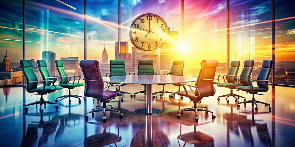 Double Exposure of Office Chairs and Clock a Visual Metaphor for Time ...