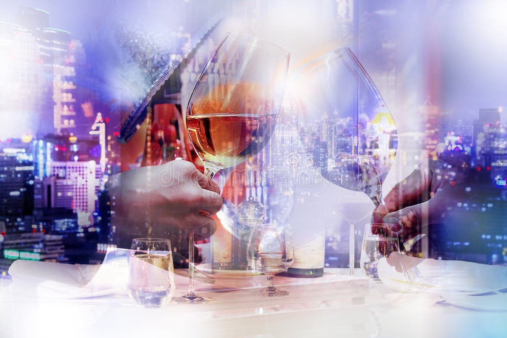 Double Exposure of Party Time in the City. Stock Image - Image of ...