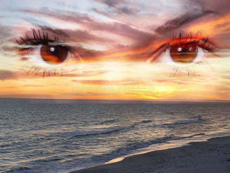 Double Exposure Photo of a Sunset and a Pair of Eyes. Stock Photo ...