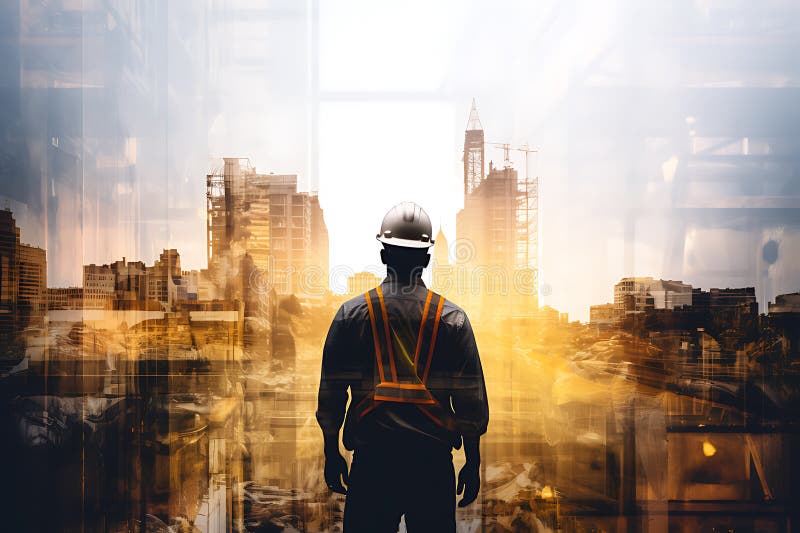 Double Exposure Photography of Construction Worker and Building Stock ...