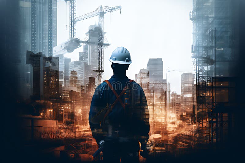 Double Exposure Photography of Construction Worker and Building Stock ...
