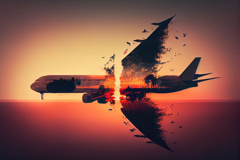 Double Exposure of Plane Taking Off, with the Sun Setting Behind it ...