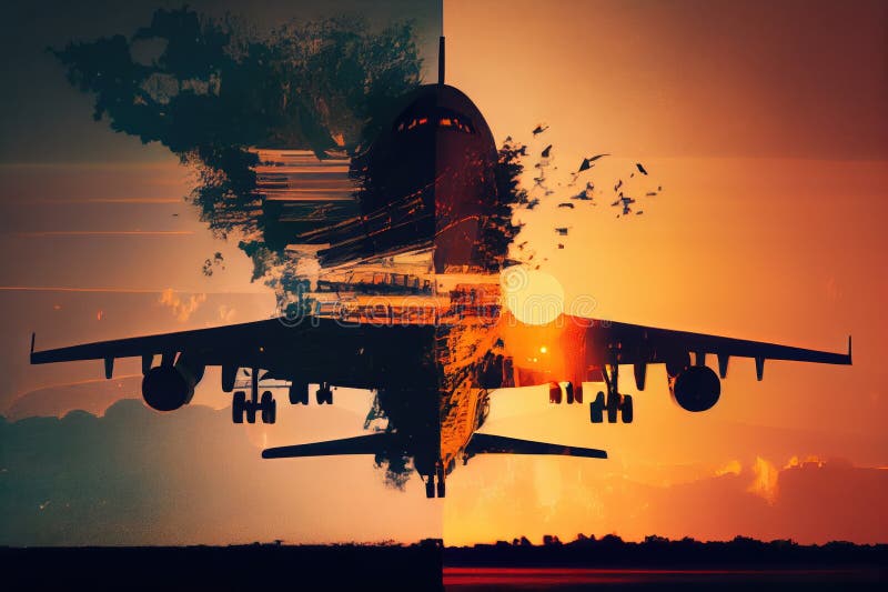 Double Exposure of Plane Taking Off, with the Sun Setting Behind it ...