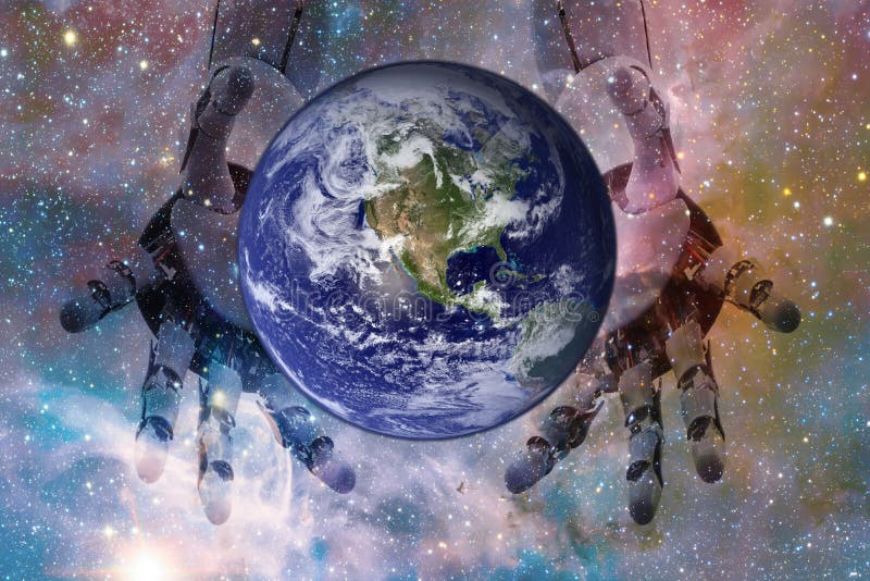 Double Exposure Planet Earth and Galaxy Stock Illustration ...