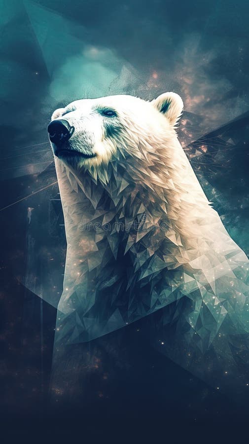 Double Exposure of a Polar Bear on Dark Background. Generative AI Stock Illustration ...