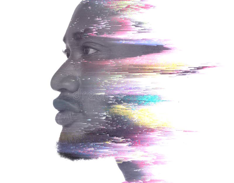 A Double Exposure Portrait of an Attractive Man Combined with Digital ...