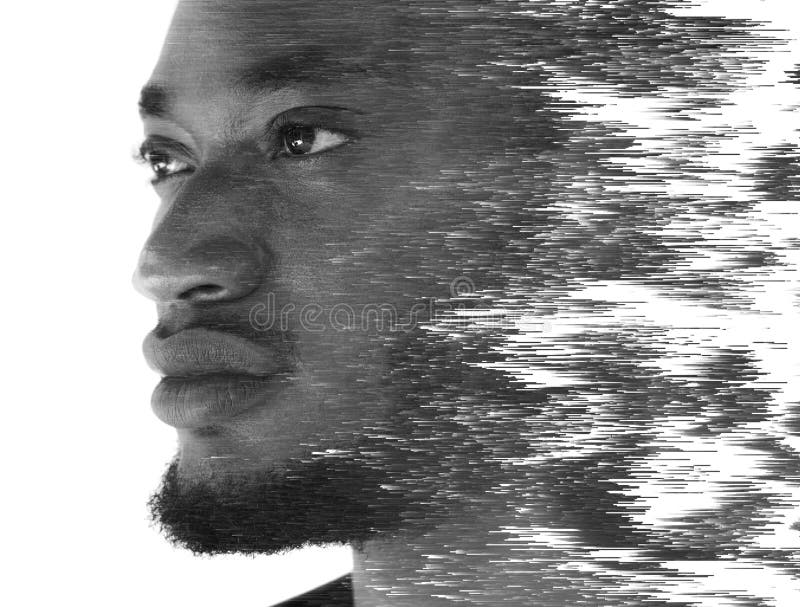 A Double Exposure Portrait of an Attractive Man Combined with Digital ...
