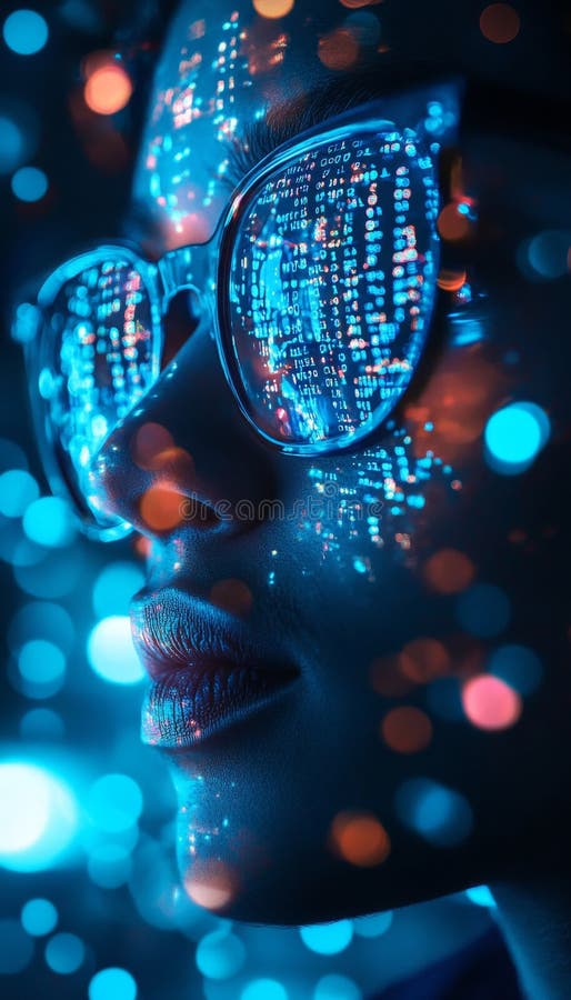 Double Exposure Portrait of Hacker with Digital Data Reflecting on Face ...