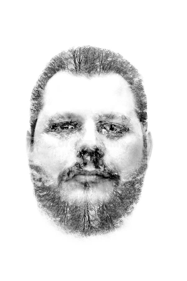 Double Exposure Portrait of Man Combined with Branches and Trees Stock ...