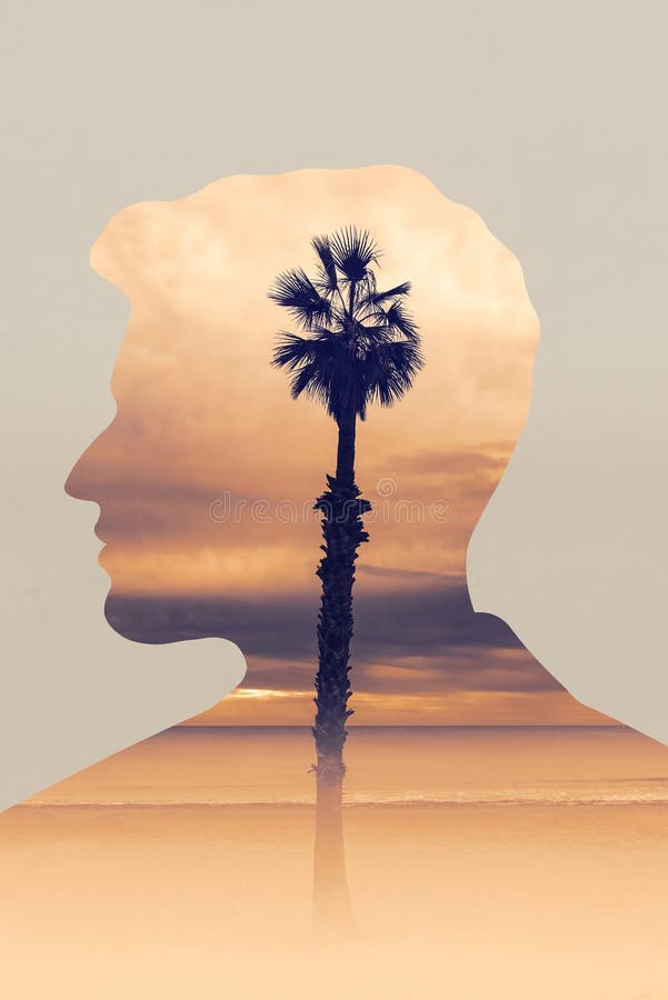 Double Exposure Portrait of a Man with a Palm Tree Stock Image - Image ...