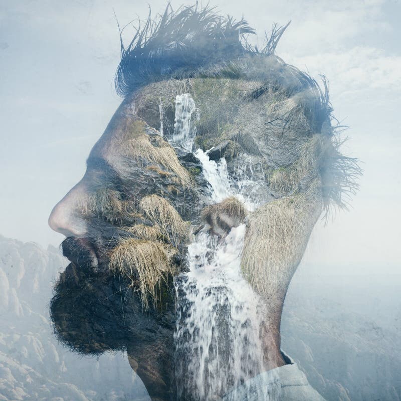 Double Exposure Portrait of a Man into the Wild Stock Image - Image of ...
