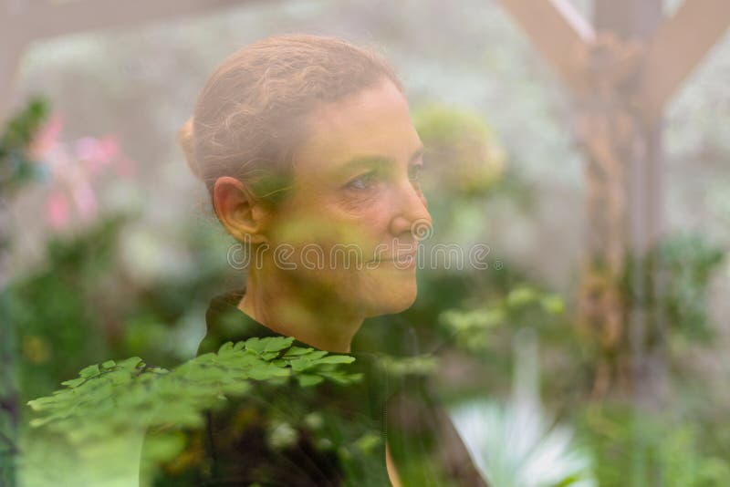 Double Exposure Portrait Of Smiling Woman Stock Image Image Of