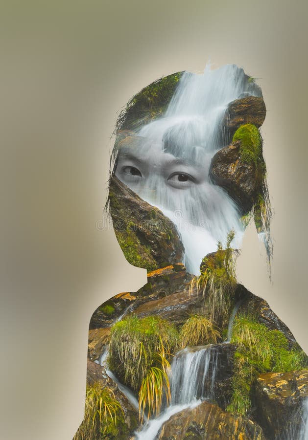 Double Exposure Portrait of Young Woman and Dried Forest Stock Photo ...