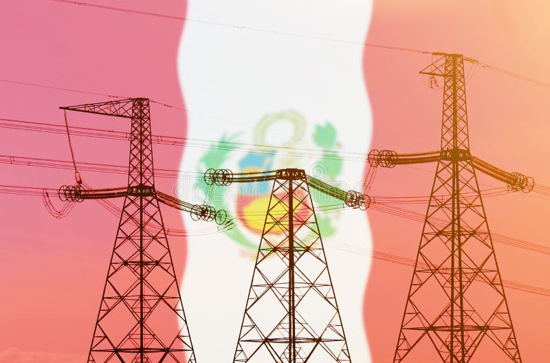 Double Exposure - Power Line, Tower and Flag Peru Stock Image - Image ...