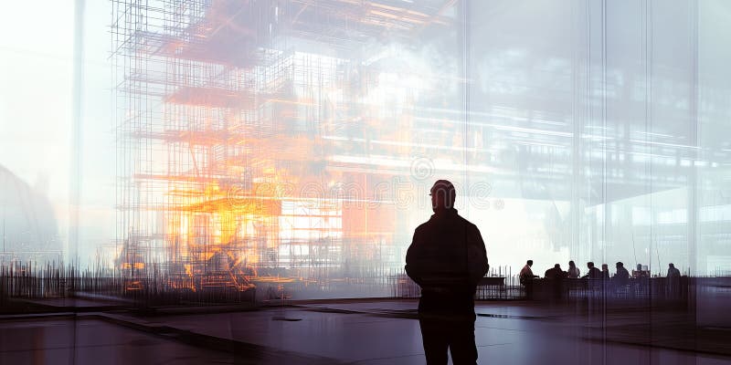 Double Exposure of a Project Manager at a Construction Site with Urban ...