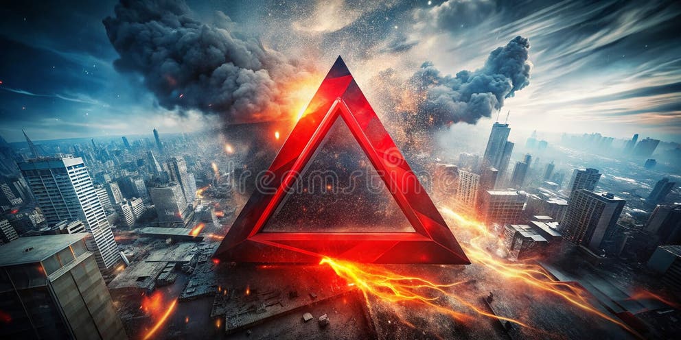 Double Exposure Red Warning Triangle a Powerful Visual for Alert ...