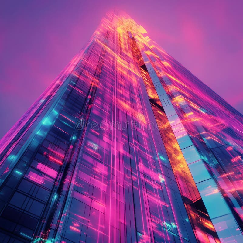 Double Exposure Representation of a Synthwave Skyscraper Stock ...