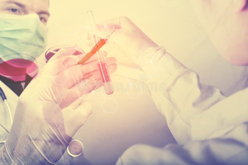 Double Exposure of Science Experiment Hand Holding Test Tube Stock ...