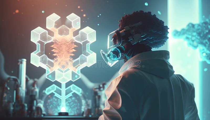 Double Exposure of Science and Technology Theme Hologram with Scientist ...