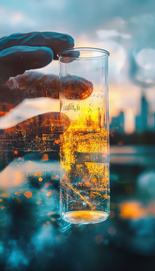 Double Exposure of a Scientist S Hand Holding a Laboratory Test Tube on ...