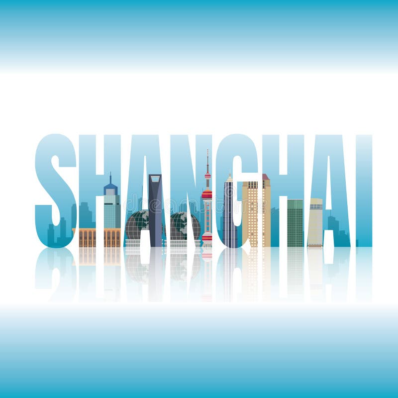 Double Exposure of Shanghai Text with Cityscape. Vector Illustration ...