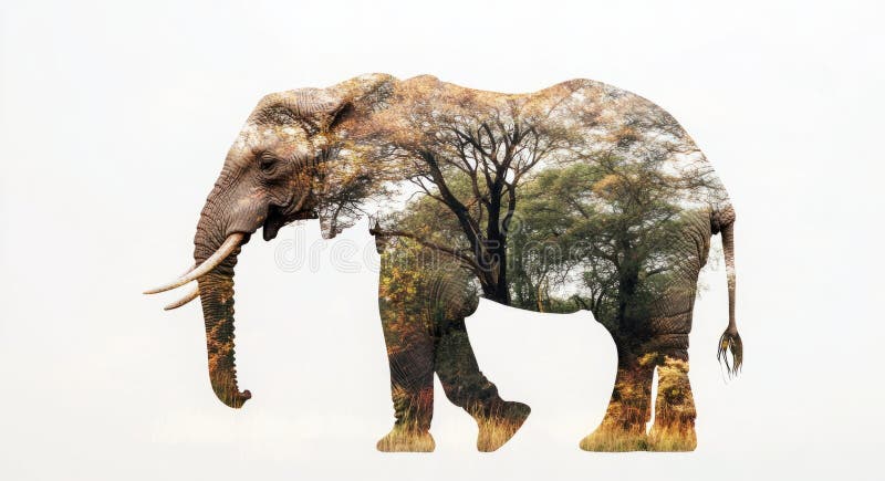 Double Exposure Showing Forest Growing Inside Wild Elephant Stock Image ...