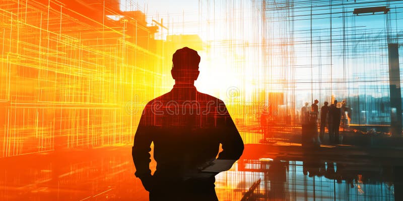 Double Exposure Showing a Project Manager Overseeing Operations and ...