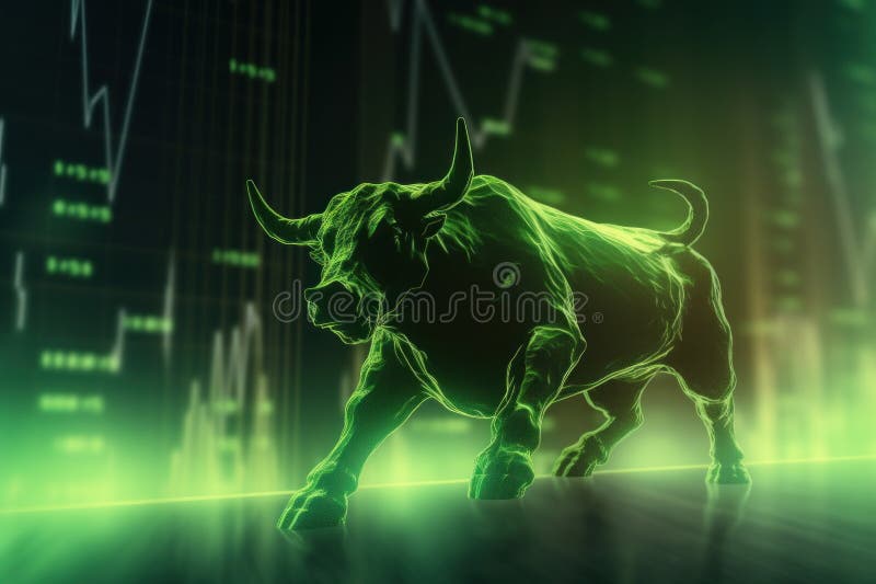 Double Exposure of a Silhouette Bull Run and Uptrend Chart, the Bull ...