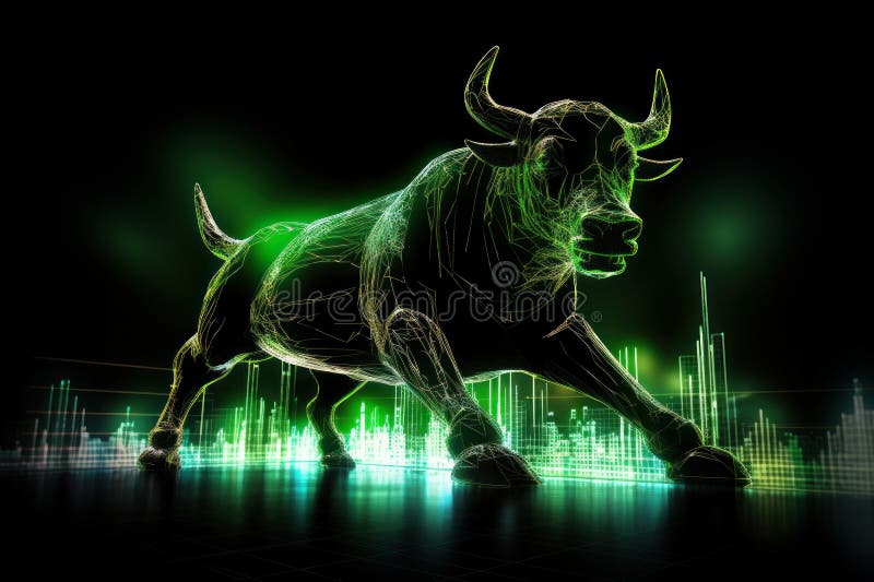 Double Exposure of a Silhouette Bull Run and Uptrend Chart, the Bull ...