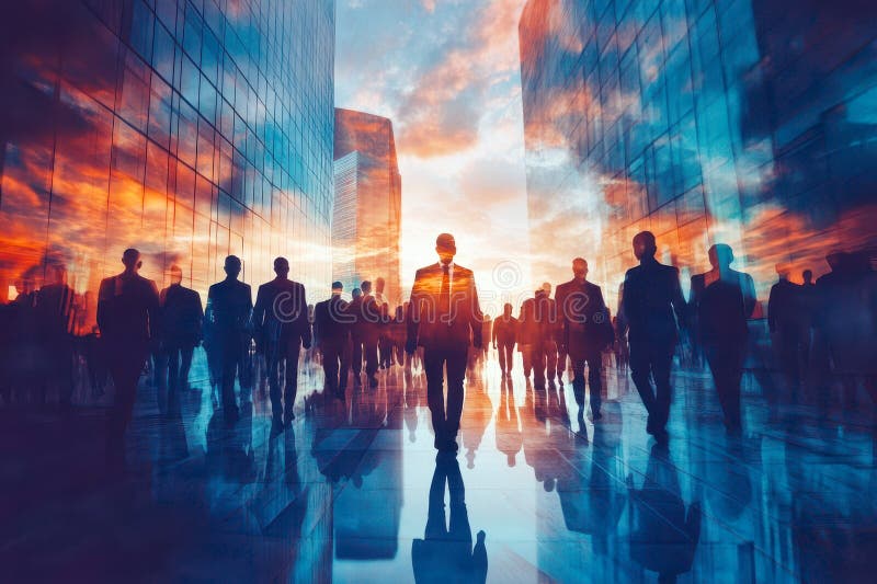 Double Exposure Silhouette Group of Multinational Businesspeople and ...