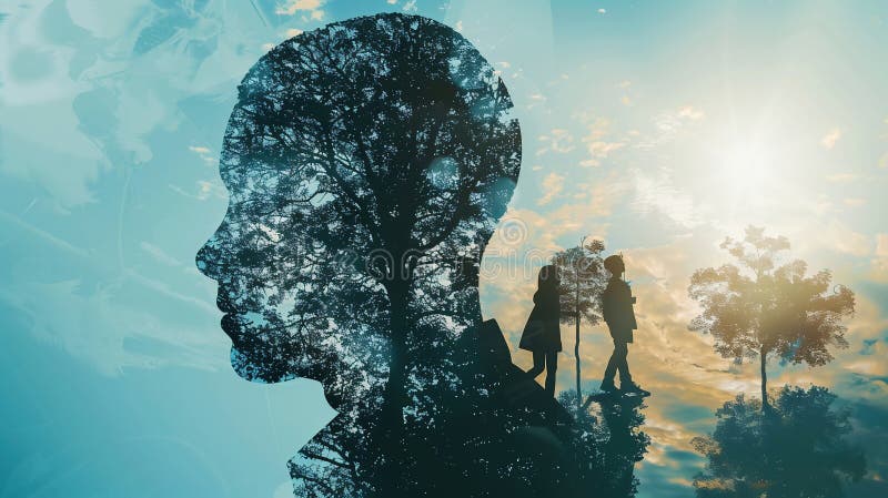 Double Exposure Silhouette of Human Head with Growth Stock Photo ...