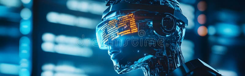 Double Exposure of Software Coding Hologram and Robots Face Combined ...