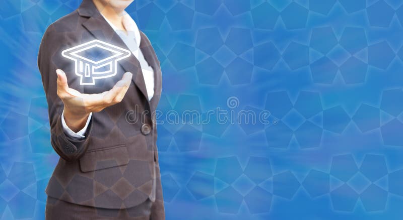 Double Exposure of Student Showing Graduation Hat on Modern. Stock ...