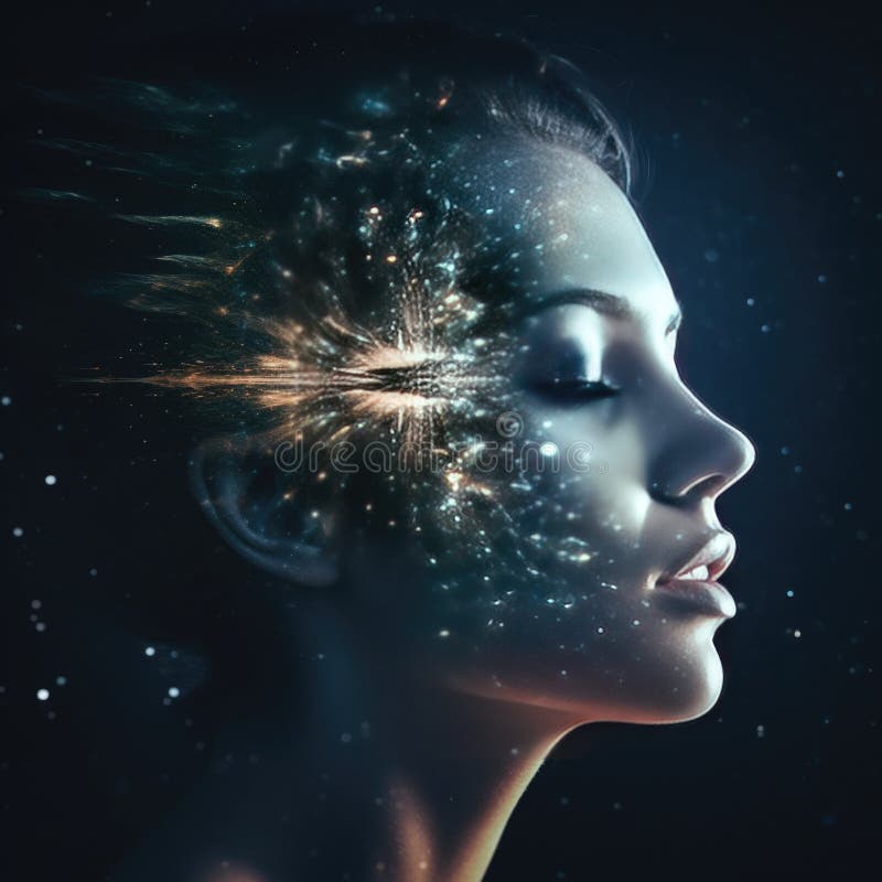 Double Exposure Surreal Image of Face and Universe Stock Illustration ...