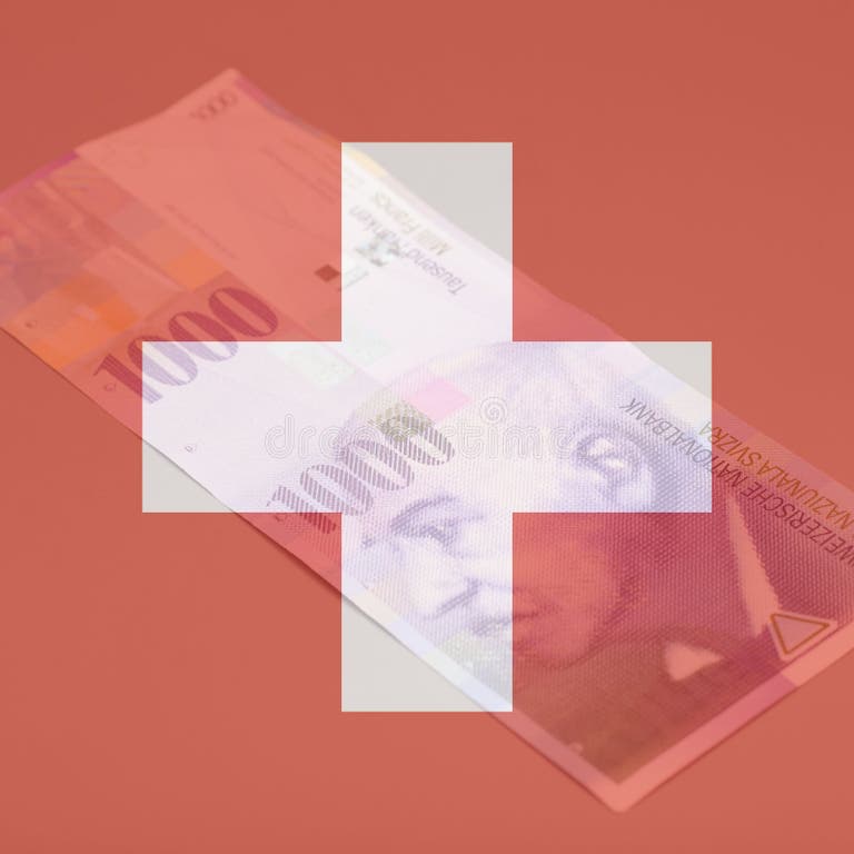 Double Exposure of Swiss Flag with Swiss One Thousand Franc Notes Stock ...