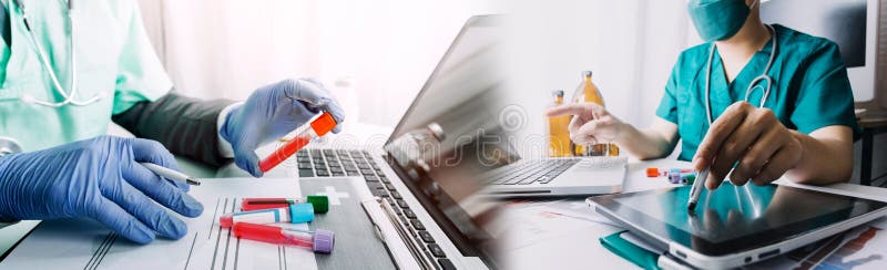 Double Exposure of Technology Healthcare and Medicine Concept. Doctors ...